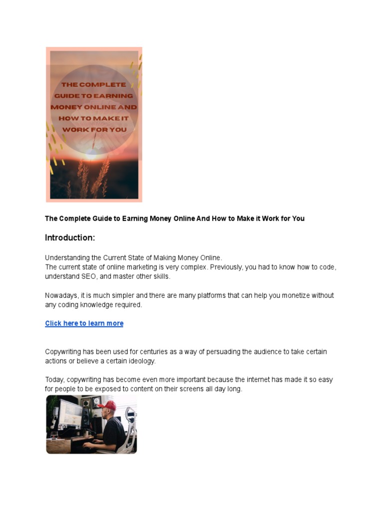 The Complete Guide To Earning Money Online and How To Make It Work For ...