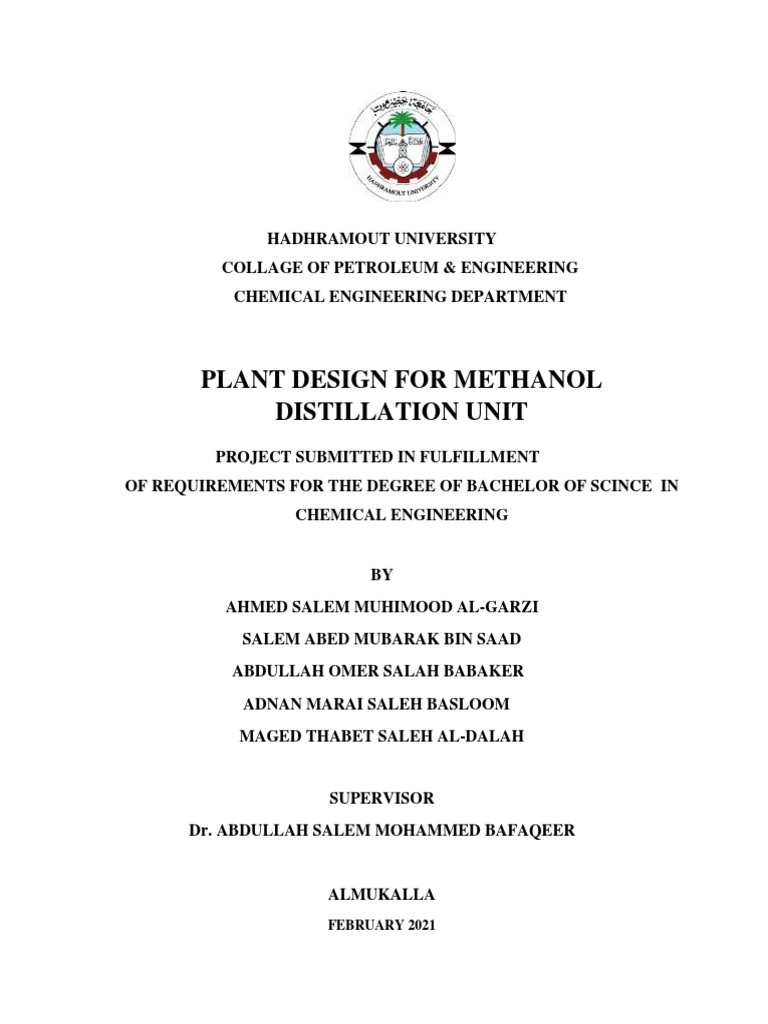 Plant Design For Methanol Distillation Unit: February 2021 | PDF ...
