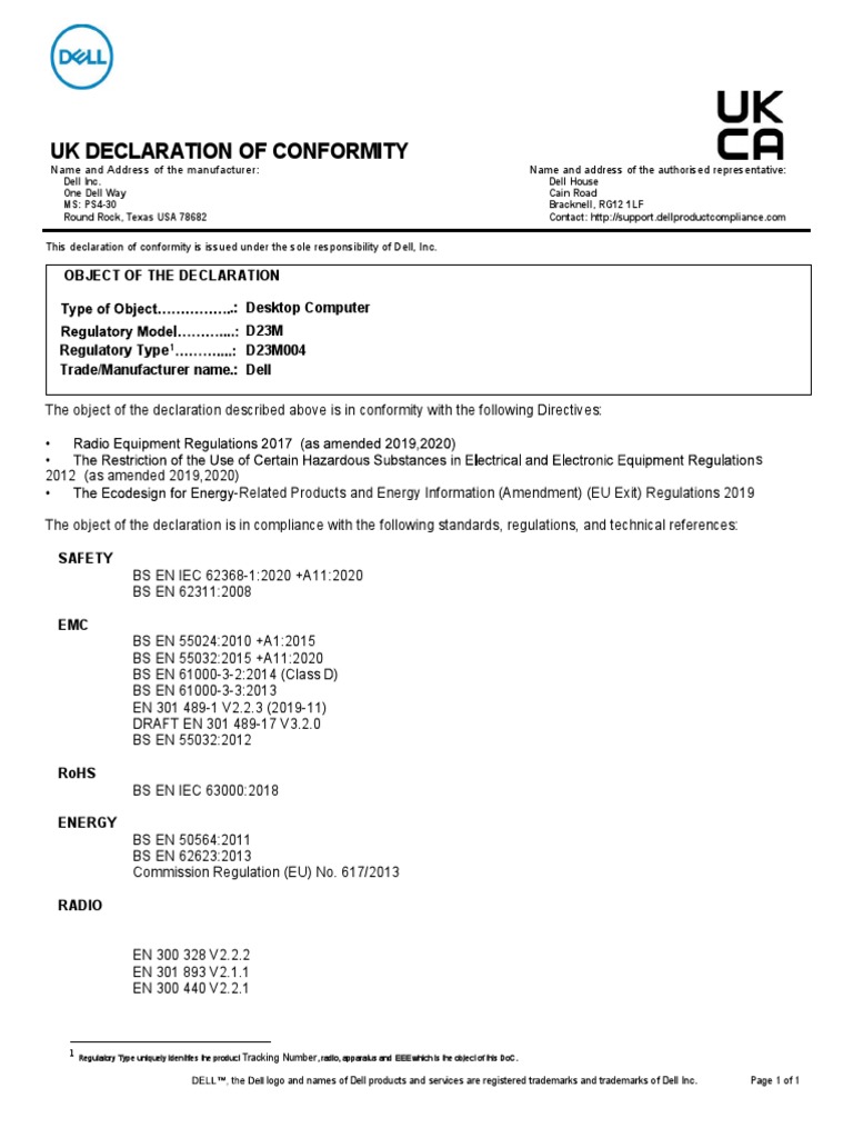 Dell Alienware Ryzen Edition d23m d23m004 United Kingdom - Declaration ...