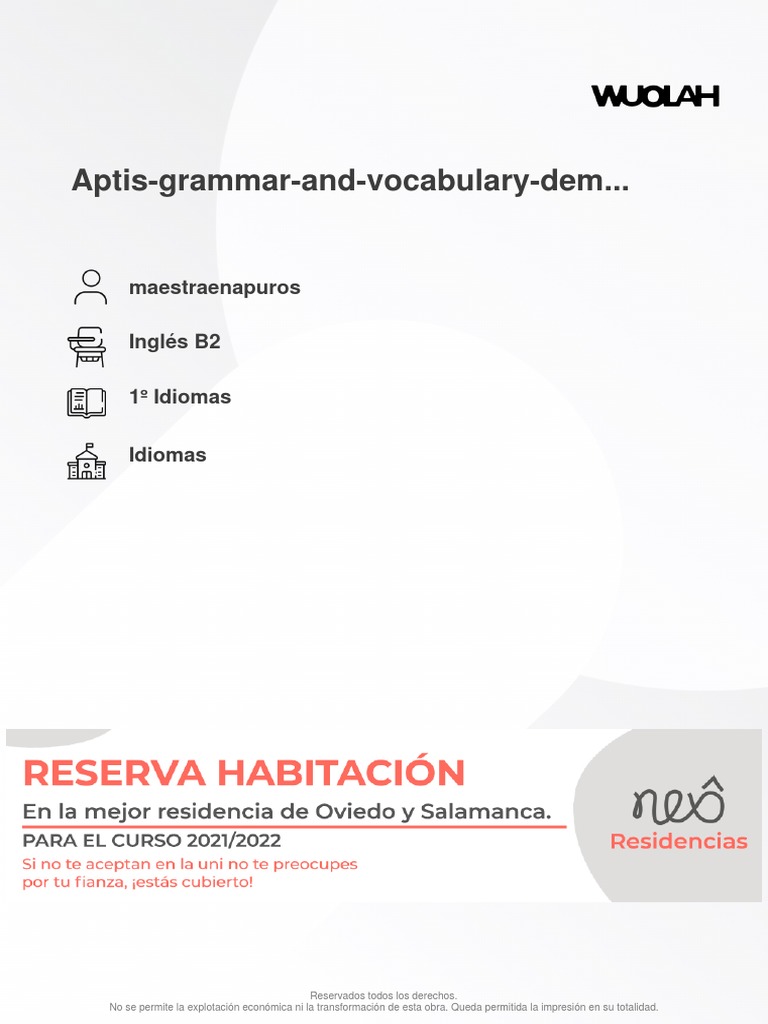 Aptis Grammar and Vocabulary Demo Test PP | PDF