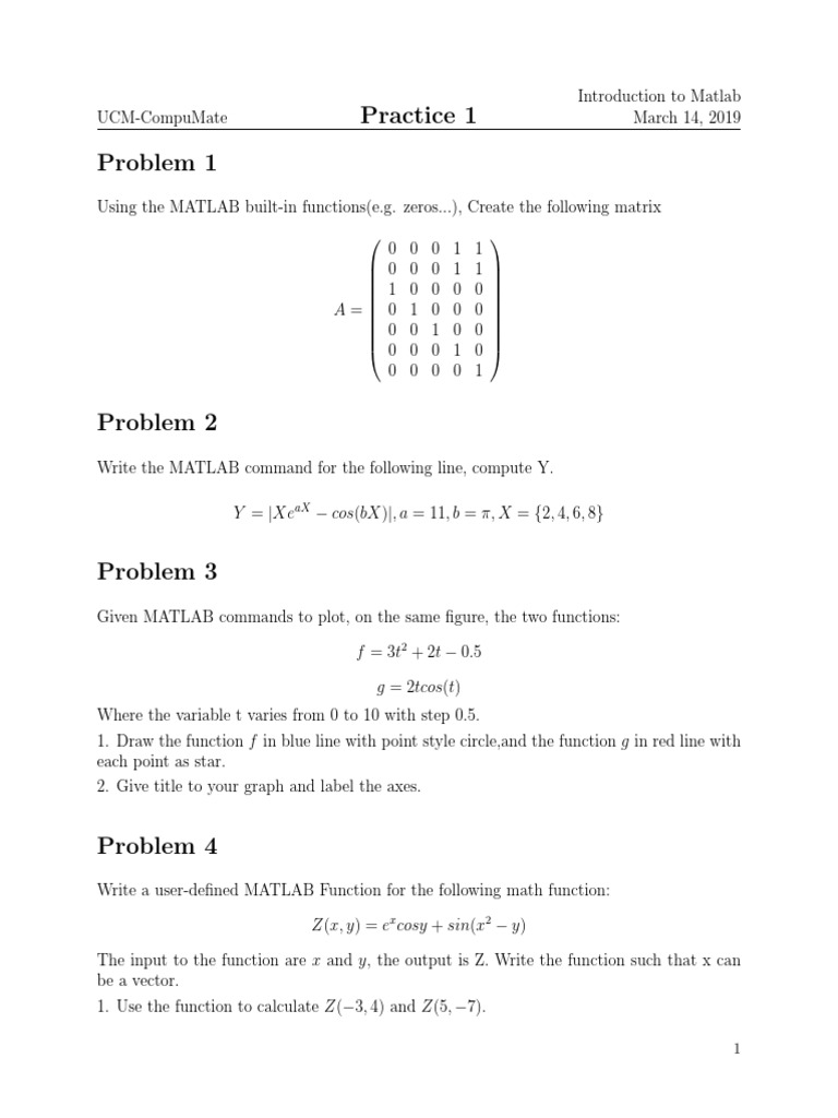 MATLAB Practice Problems and Solutions | PDF | Matlab | Function ...