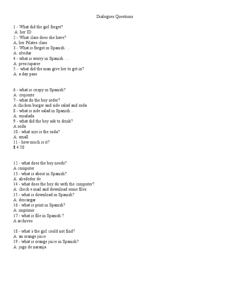 Dialogues Questions and Answers PG 4 | PDF | Games & Activities ...