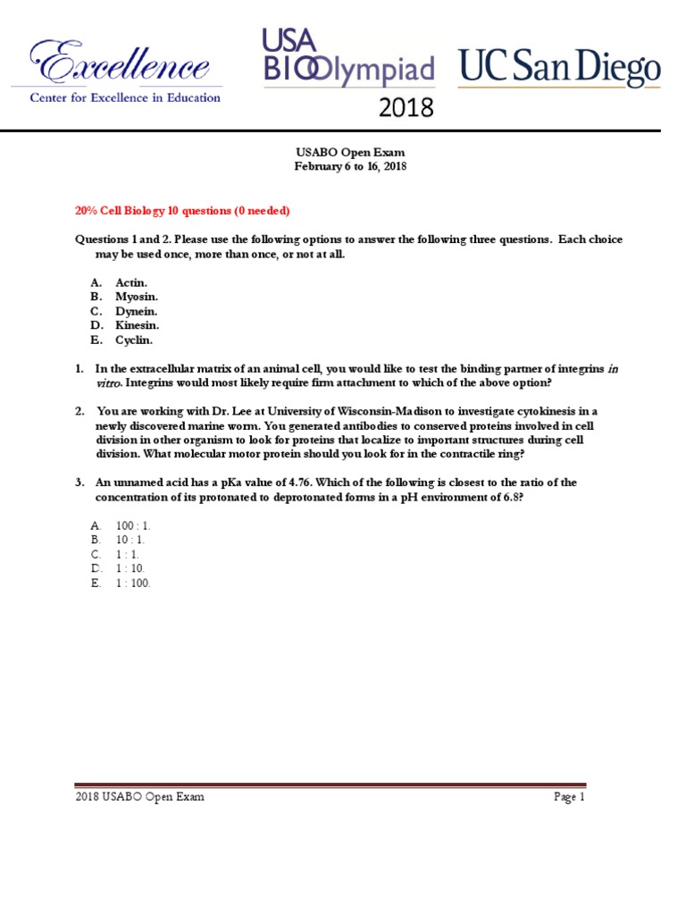 USABO 18 Open Exam - Final Wo Ans | PDF | Gene | Operon USABO 18 Open Exam - Final Wo Ans | PDF | Gene | Operon