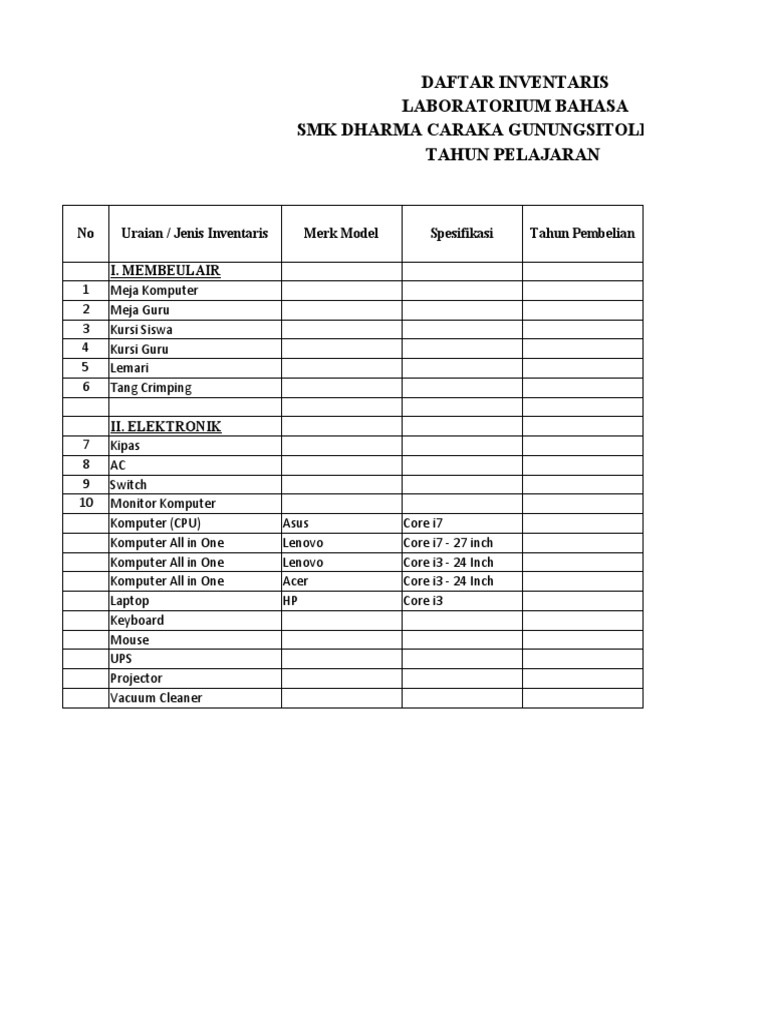 Daftar Inventaris Lab-Bahasa | PDF