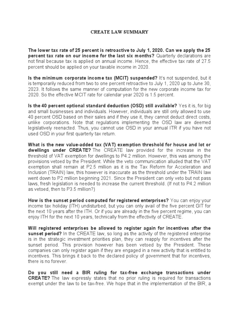Create Law Summary | PDF | Value Added Tax | Taxes