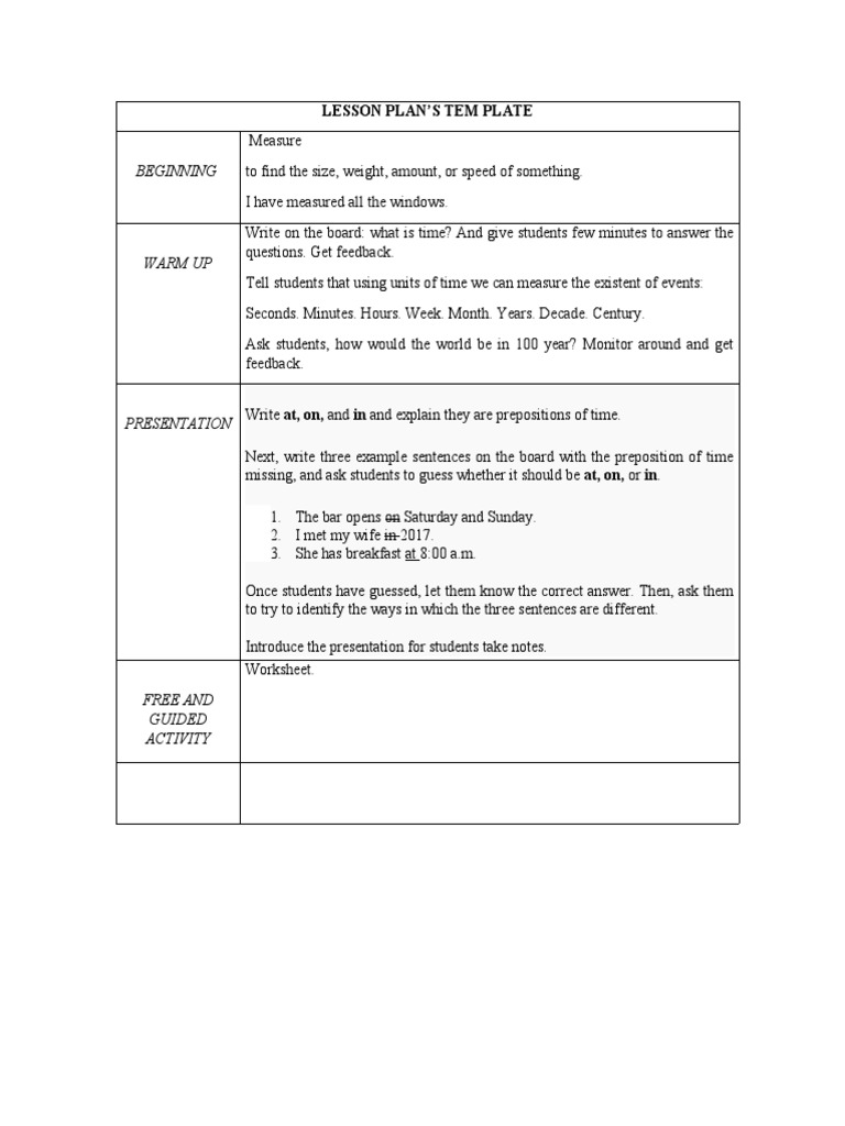 Beginning: Lesson Plan'S Tem Plate | PDF