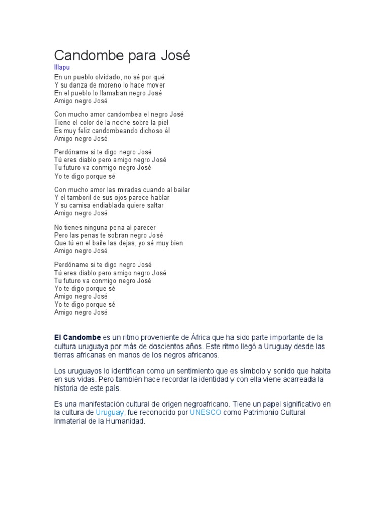 Candombe para José | PDF | Artes del Lenguaje y Comunicación | Arte