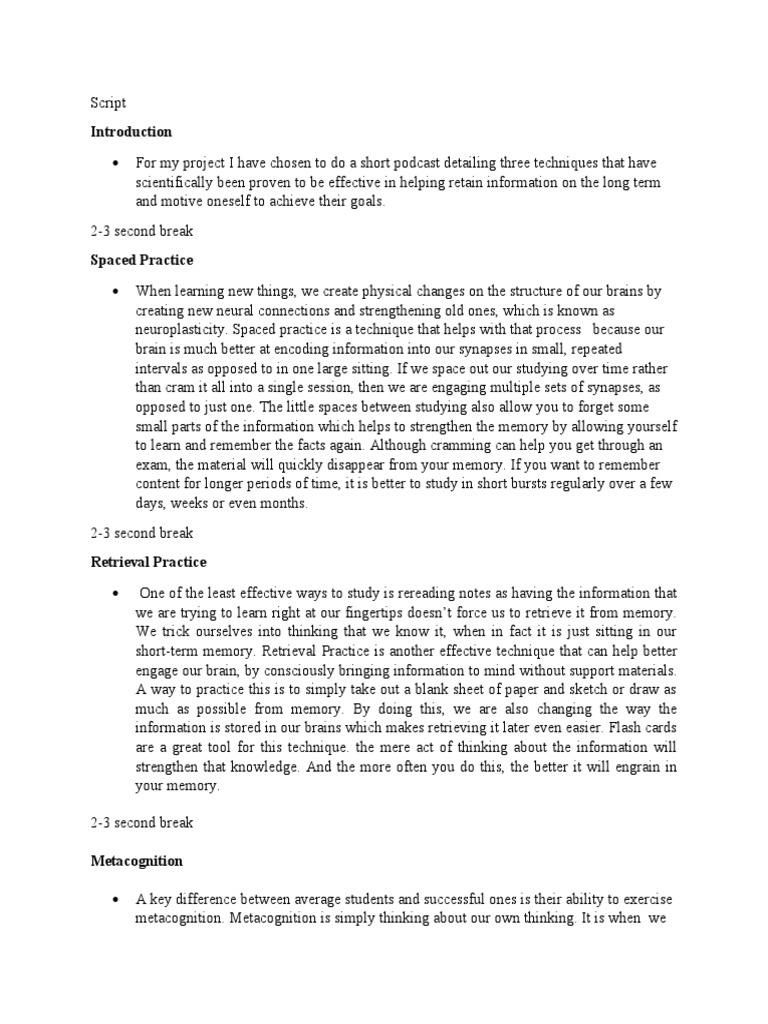 Study Habits Pdf Metacognition Memory