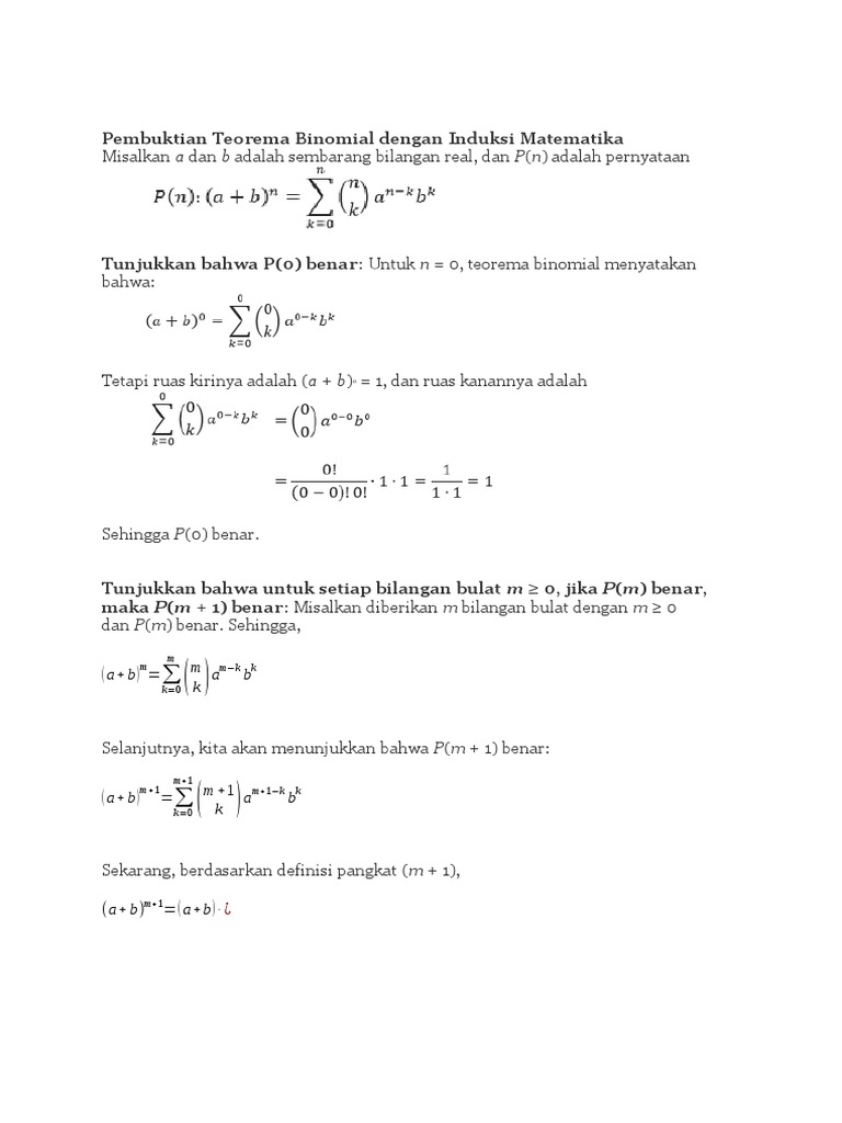 Pembuktian Teorema Binomial Dengan Induksi Matematika | PDF