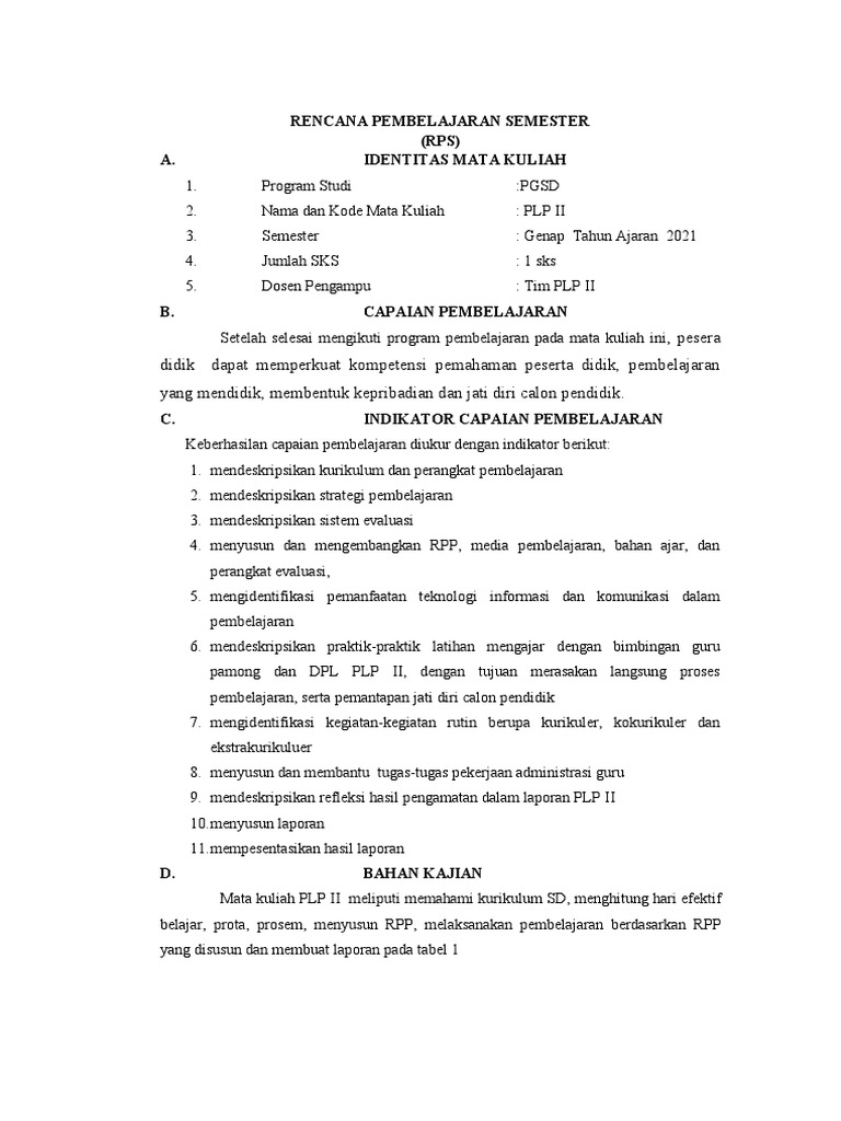 Contoh RPS PLP II | PDF