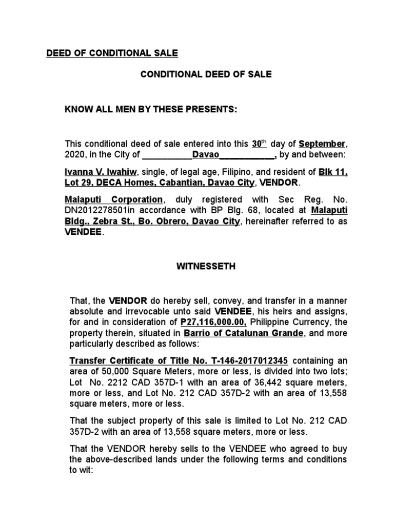 Deeds of Conditional Sale | PDF | Taxes | Payments