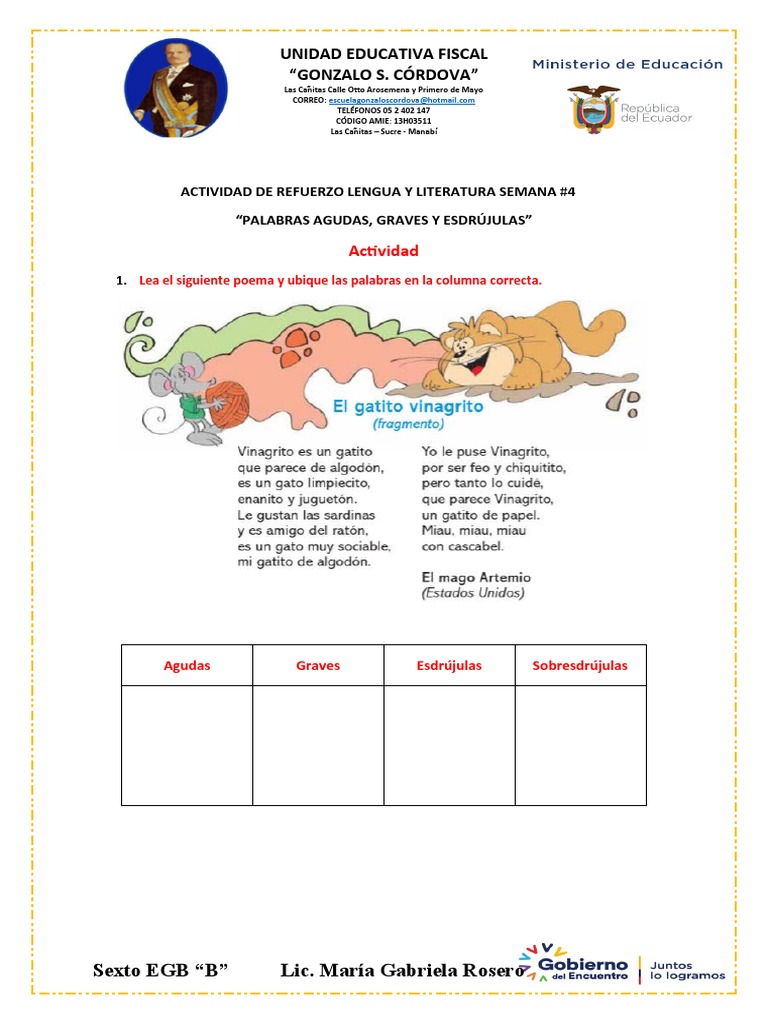 Actividades de Palabras Agudas y Graves | PDF