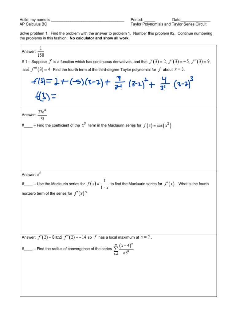 Taylor Polynomials and Taylor Series Circuit | PDF | Mathematical ...