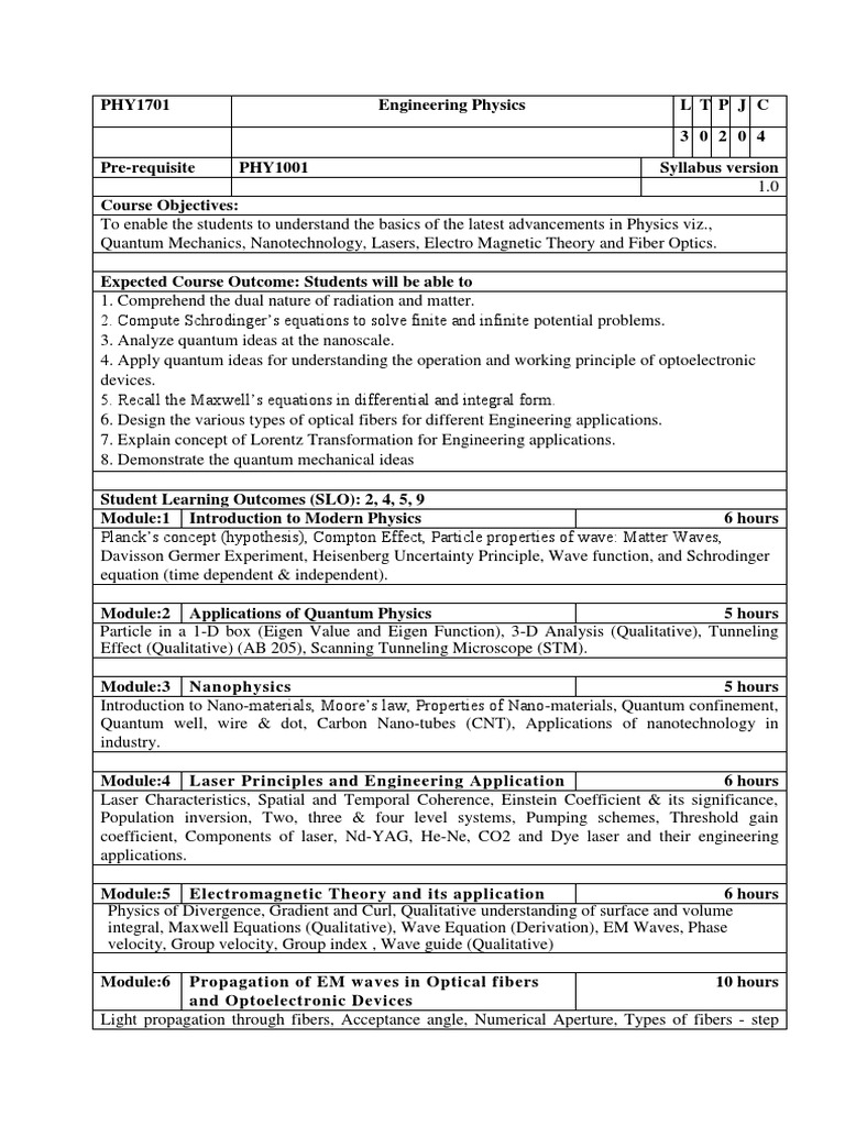 Engineering Physics Syllabus Overview | PDF | Quantum Mechanics | Laser