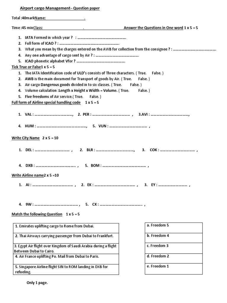 IATA Airport Cargo Management Exam | PDF | Business