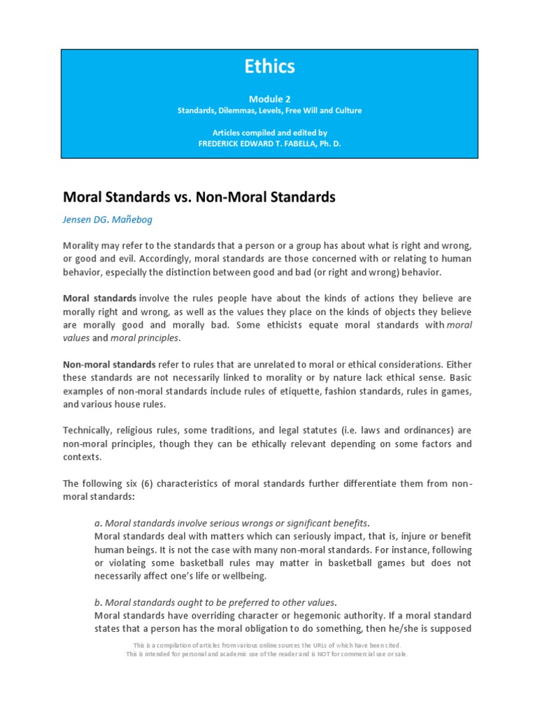 Ethics: Moral Standards vs. Non-Moral Standards | PDF | Morality ...