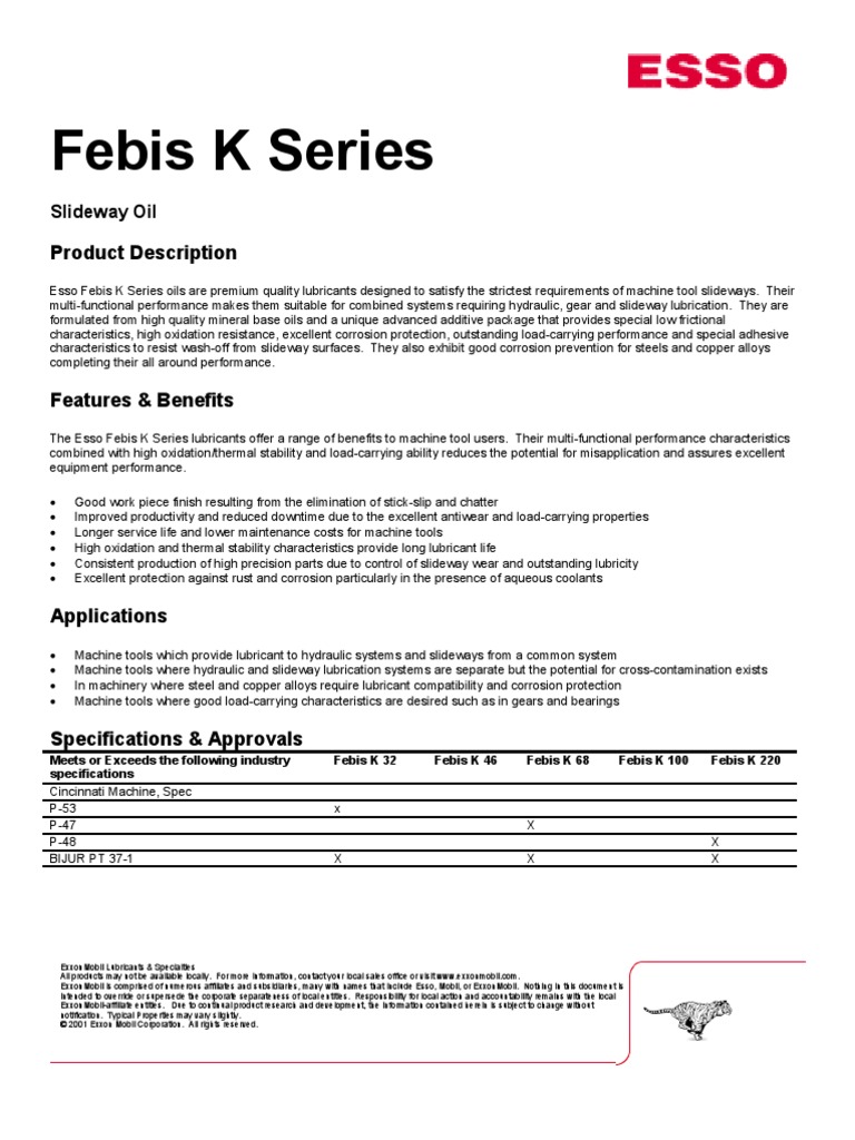 ESSO Febis K | PDF | Exxon Mobil | Lubricant