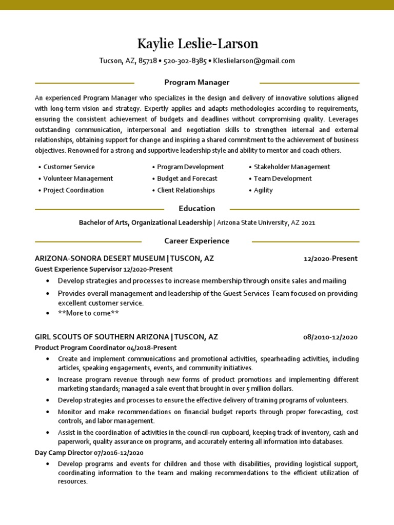 Kaylie Leslie-Larson Resume | PDF | Leadership | Volunteering