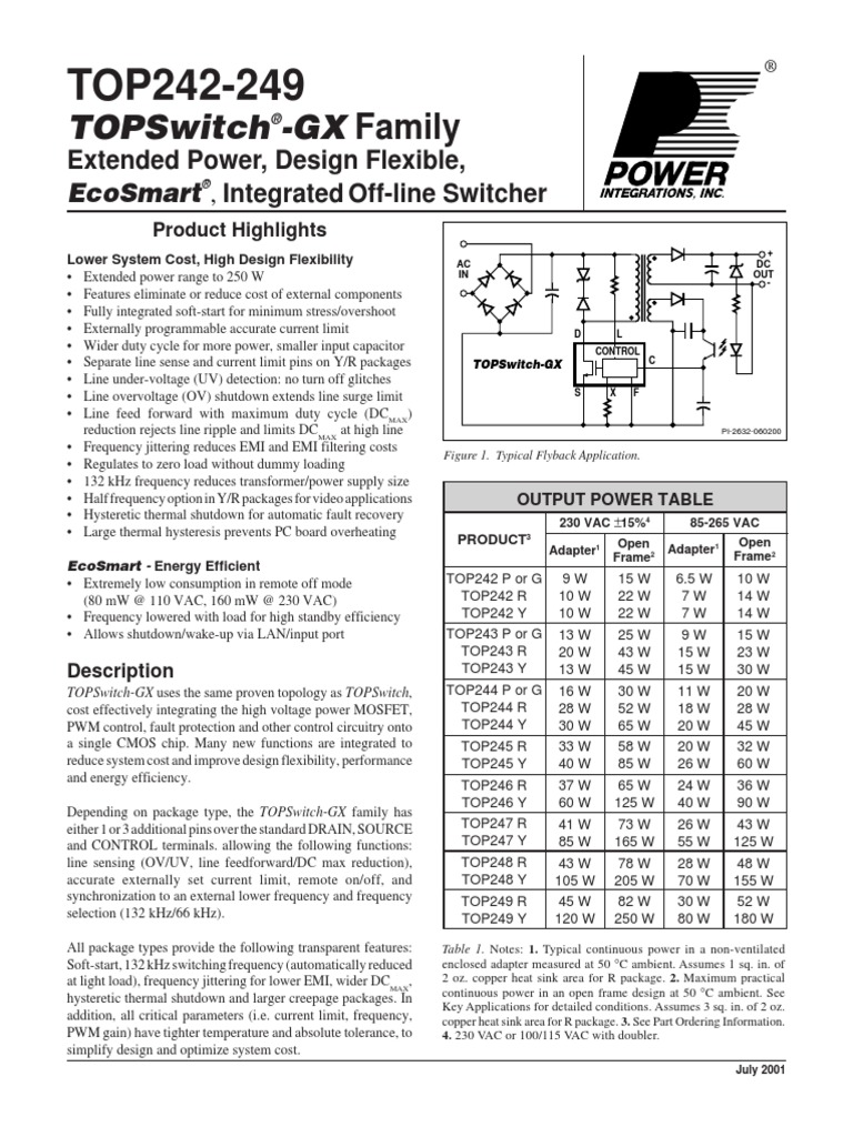 TOP246YN | PDF | Capacitor | Power Supply
