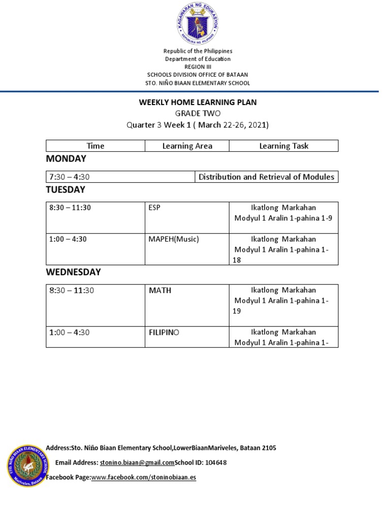 Monday Tuesday: Grade Two Quarter 3 Week 1 (March 22-26, 2021) Time ...