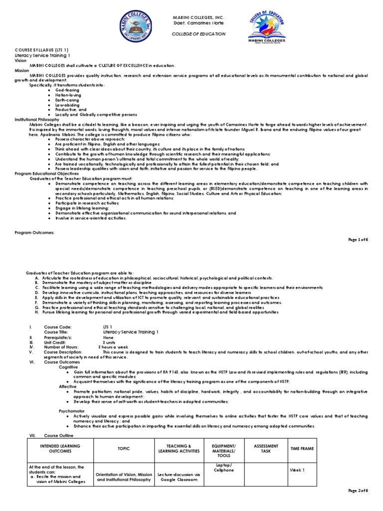 LTS 1 Syllabus New Normal | PDF | Learning | Literacy
