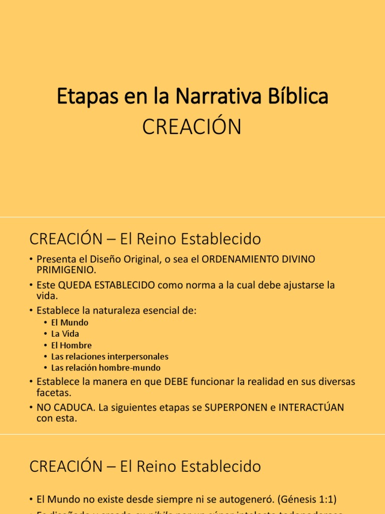 Etapas en La Narrativa Bíblica-Creación | PDF