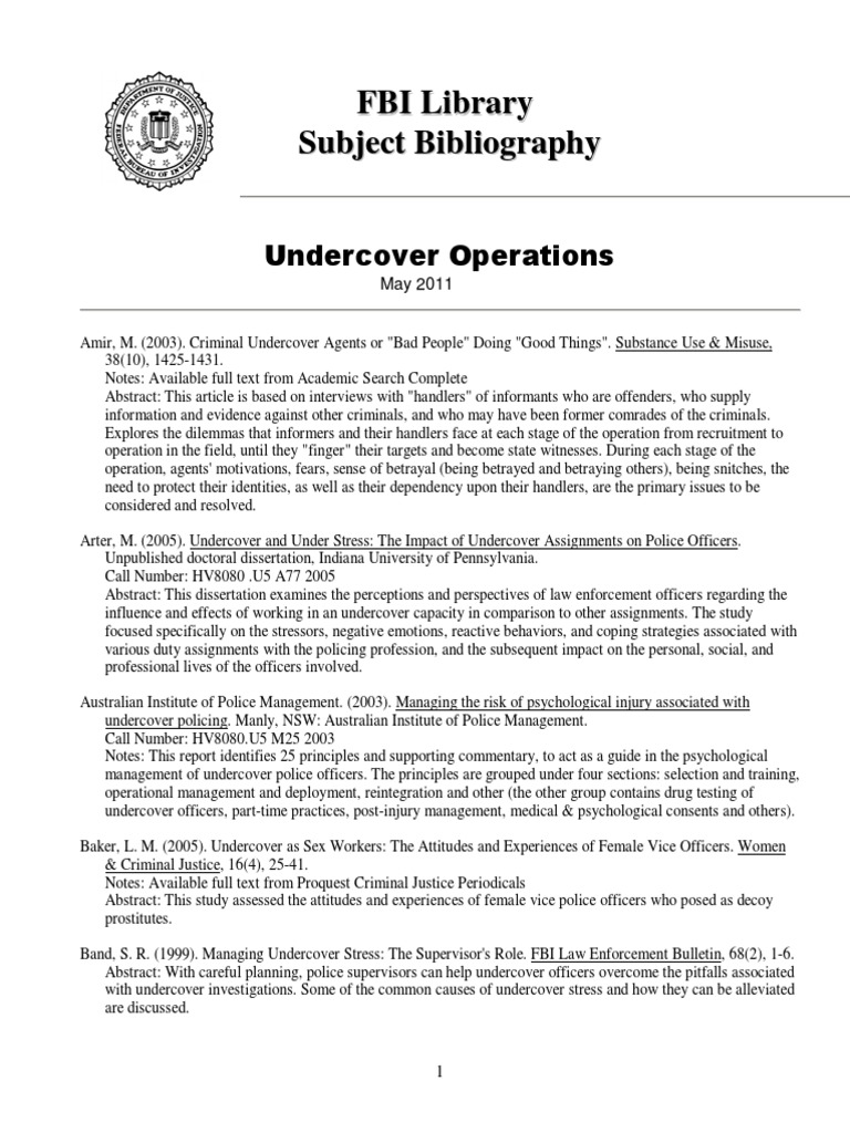 FBI Library Undercover Operations Bibliography | PDF | Undercover ...