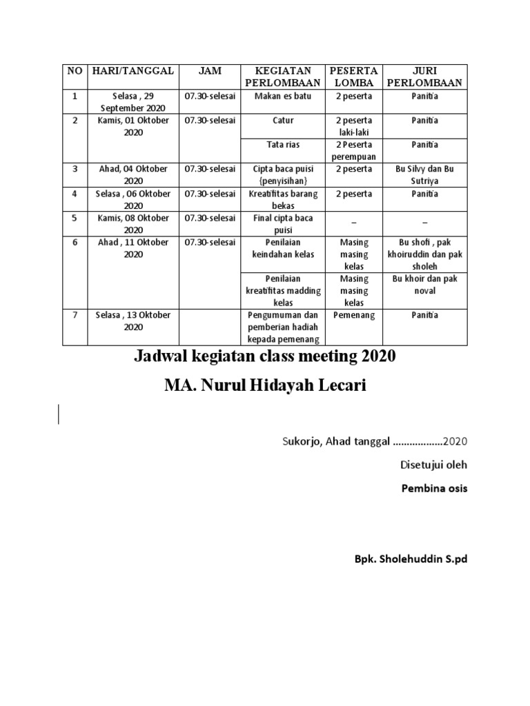 Jadwal Class Meeting | PDF