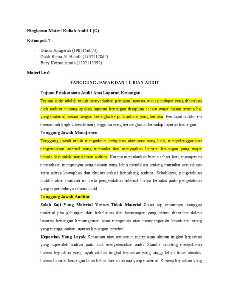 Bab 6 Tanggungjawab & Tujuan Audit | PDF