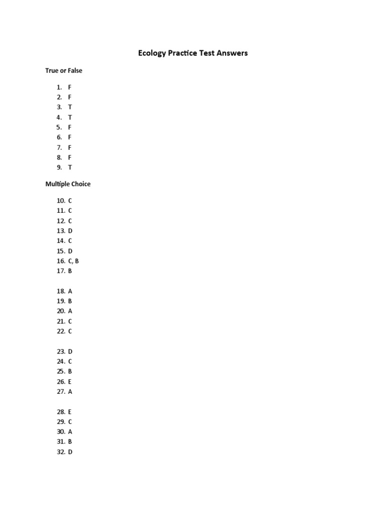 Ecology Practice Test Answers Summary | PDF | Home & Garden | Science ...