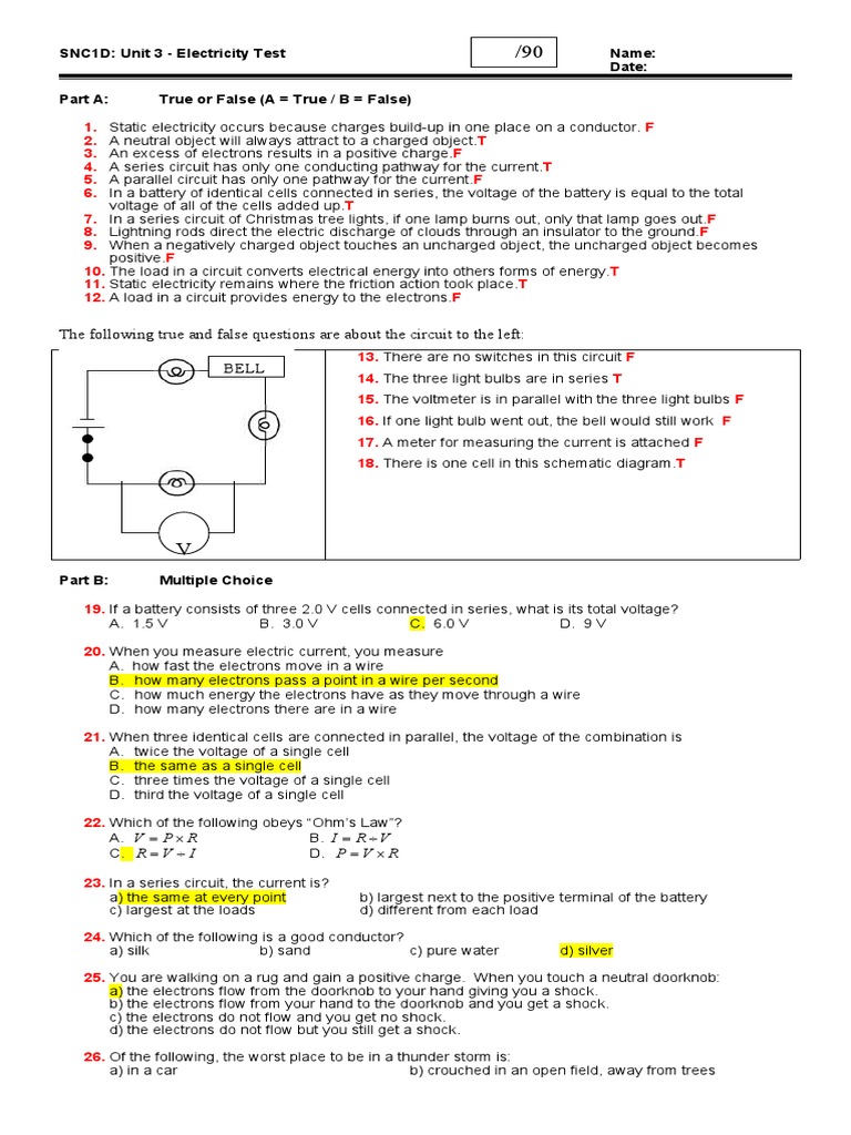 Electricity Practice OSSD Answers | PDF | Series And Parallel Circuits ...