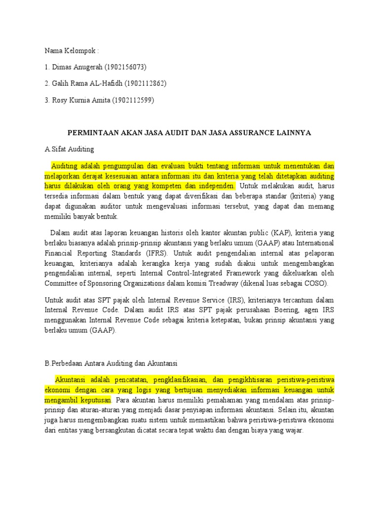 Bab 1 Auditing, Assurance, DLL | PDF