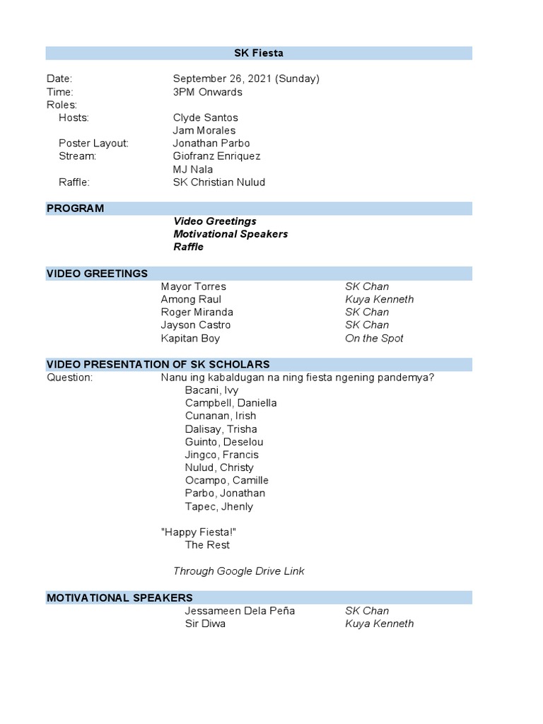 SK Fiesta Program | PDF