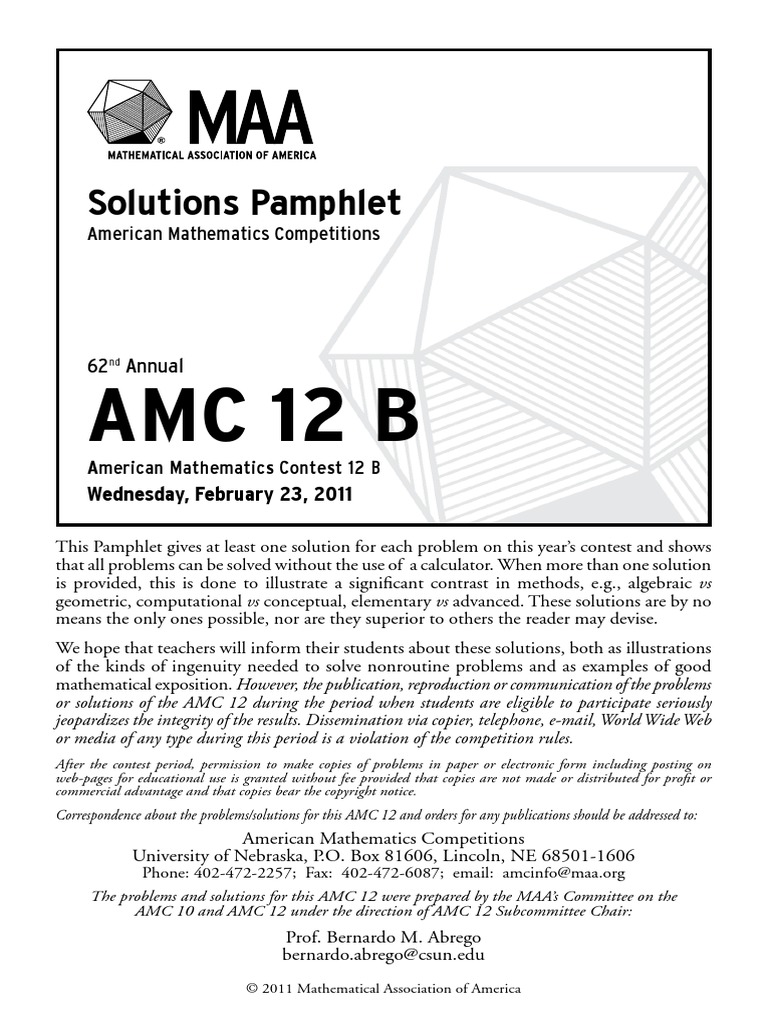USA AMC 12 2011 B Answer | PDF | Triangle | Mathematics