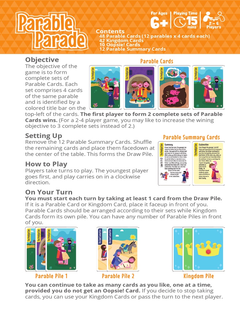 Parable Parade Instructions | PDF | Consumer Goods | Card Games
