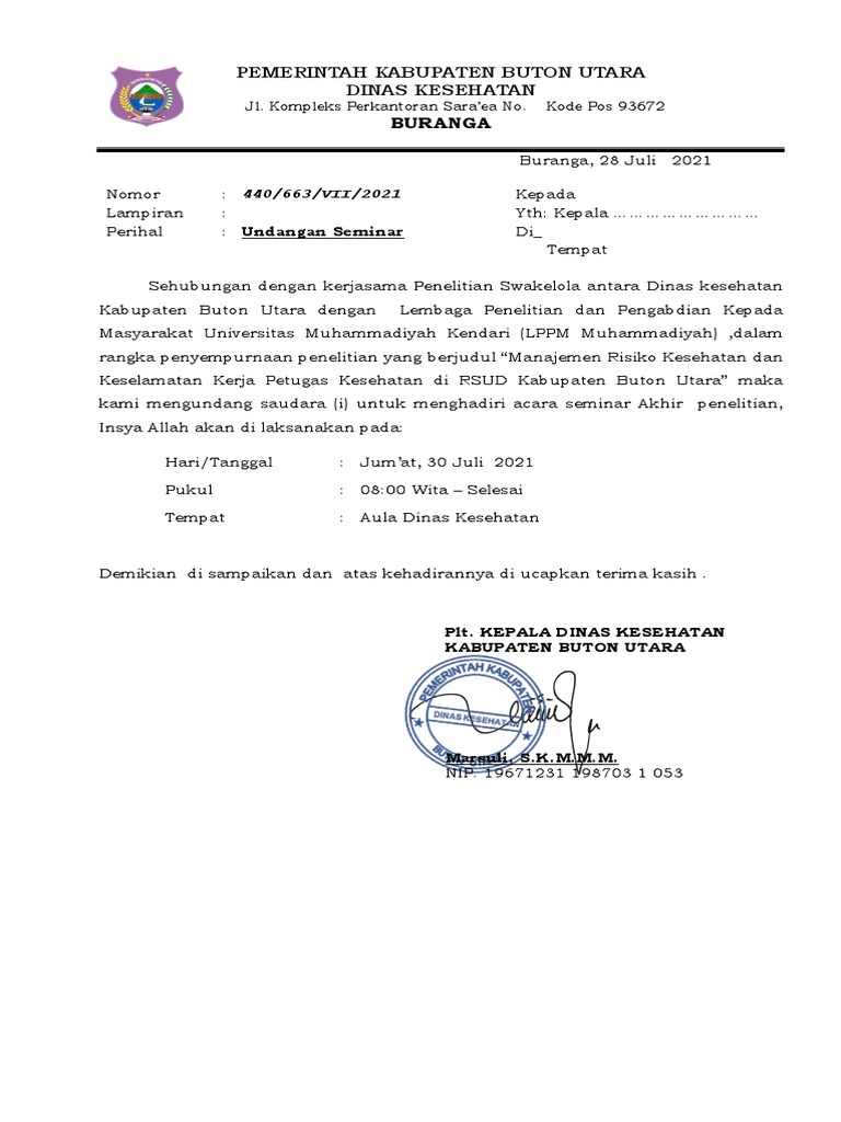 Surat Undangan Seminar Akhir 2021 | PDF