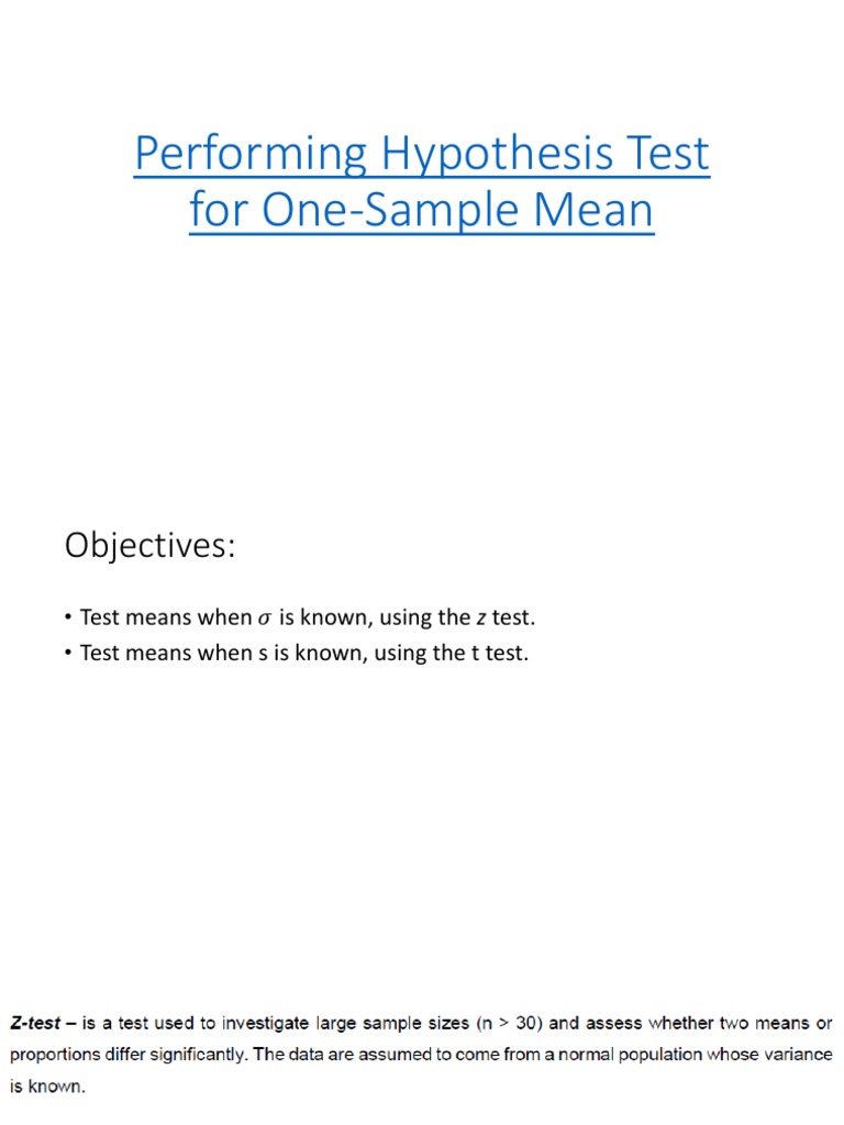 Performing Hypothesis Test For One Sample Mean | PDF