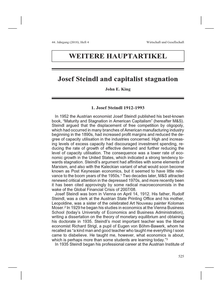 Josef Steindl and Economic Stagnation | PDF | Economic Growth | Capitalism