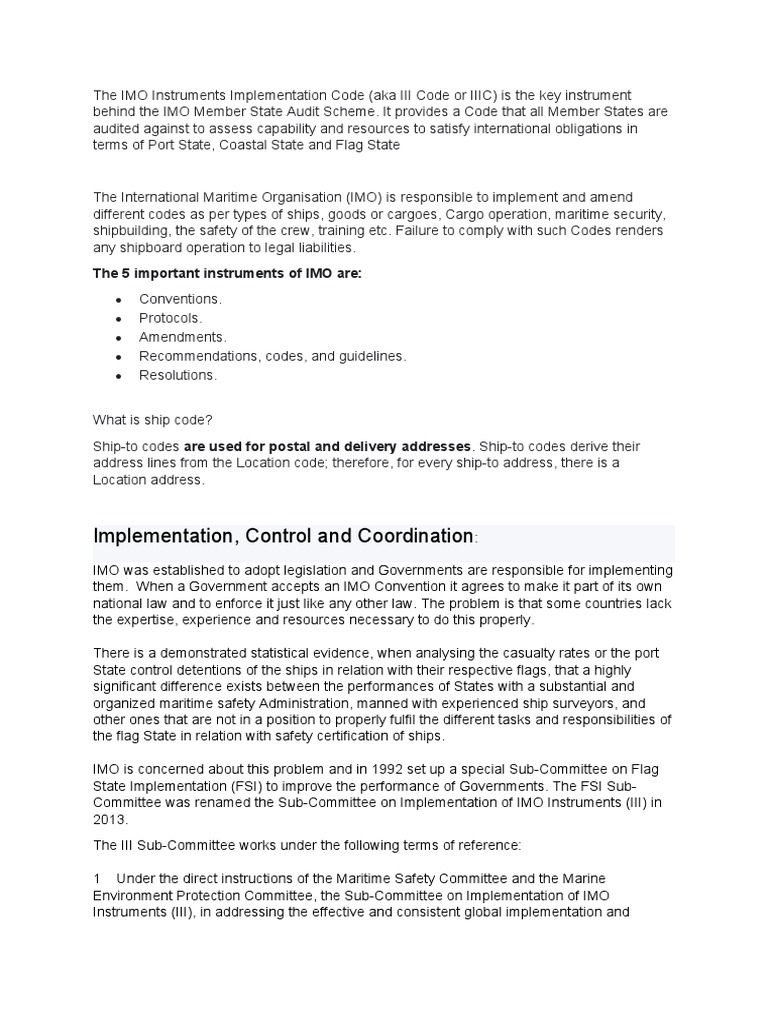 Strengthening Implementation and Compliance: An Overview of IMO's ...