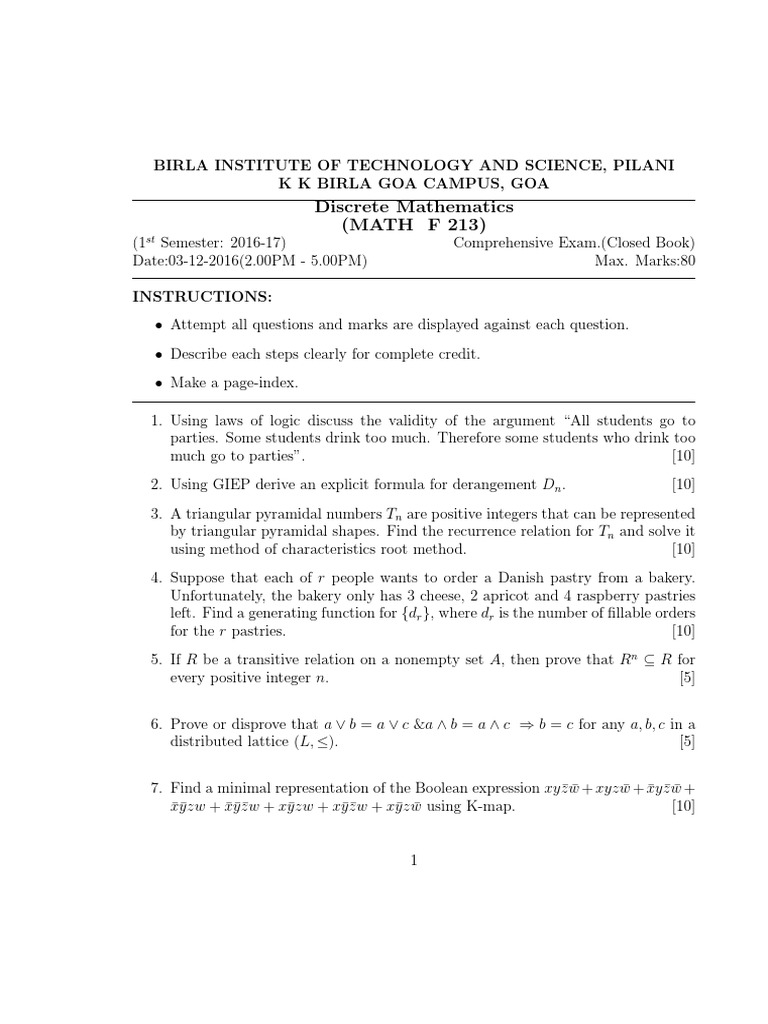 Discrete Mathematics (MATH F 213) | PDF | Boolean Algebra | Teaching Mathematics