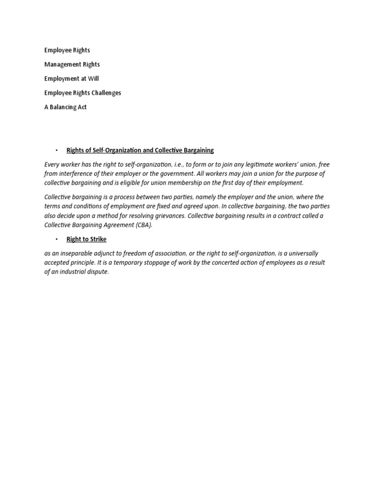 Employee Rights Management Rights Employment at Will Employee Rights ...