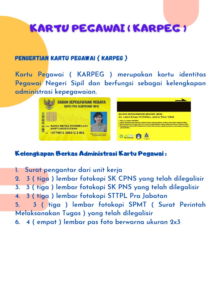 Panduan Kartu Pegawai (Karpeg) PNS | PDF