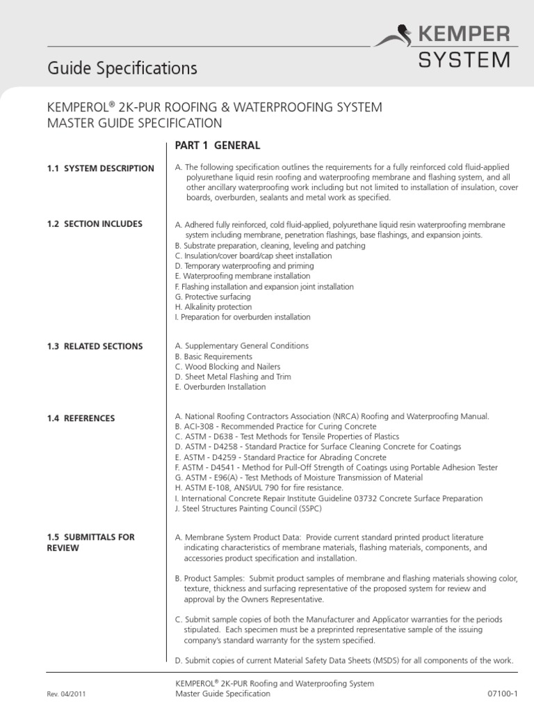 Guide Specifications: Kemperol 2K-Pur Roofing & Waterproofing System ...