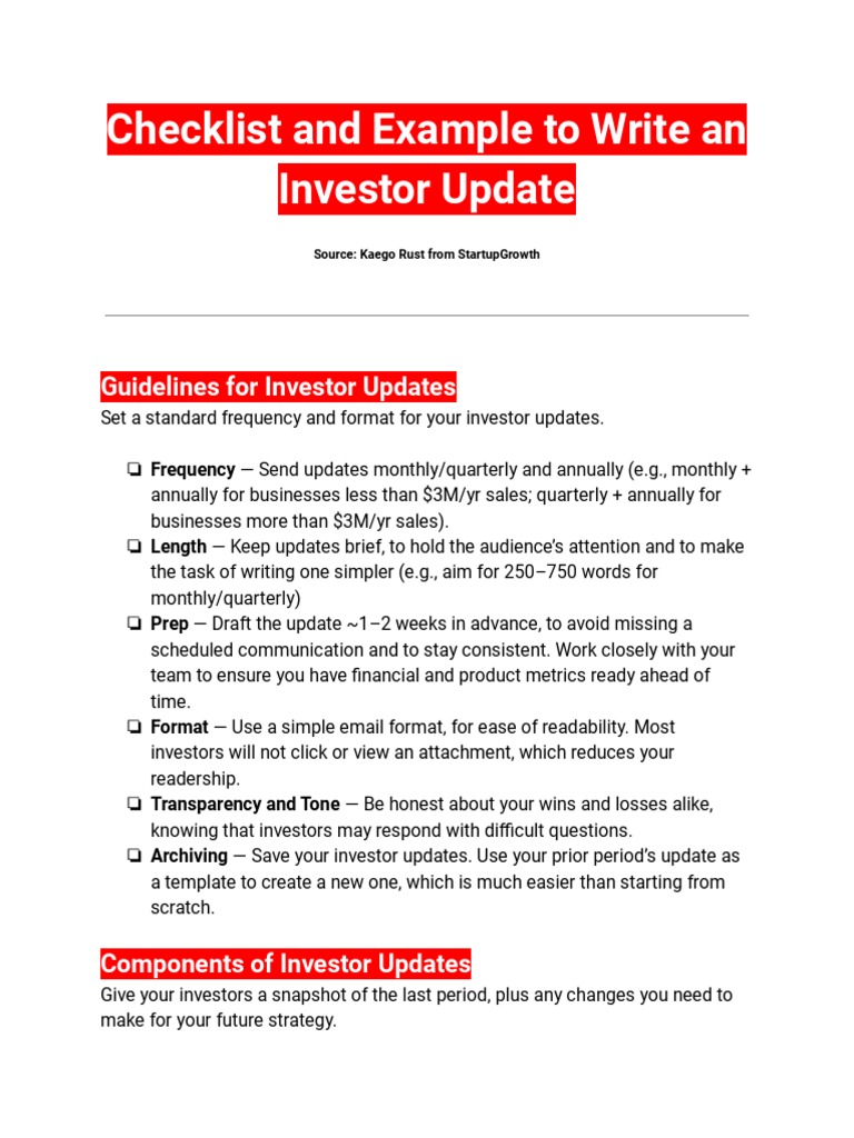 How To Write An Investor Update | PDF | Investor | Sales