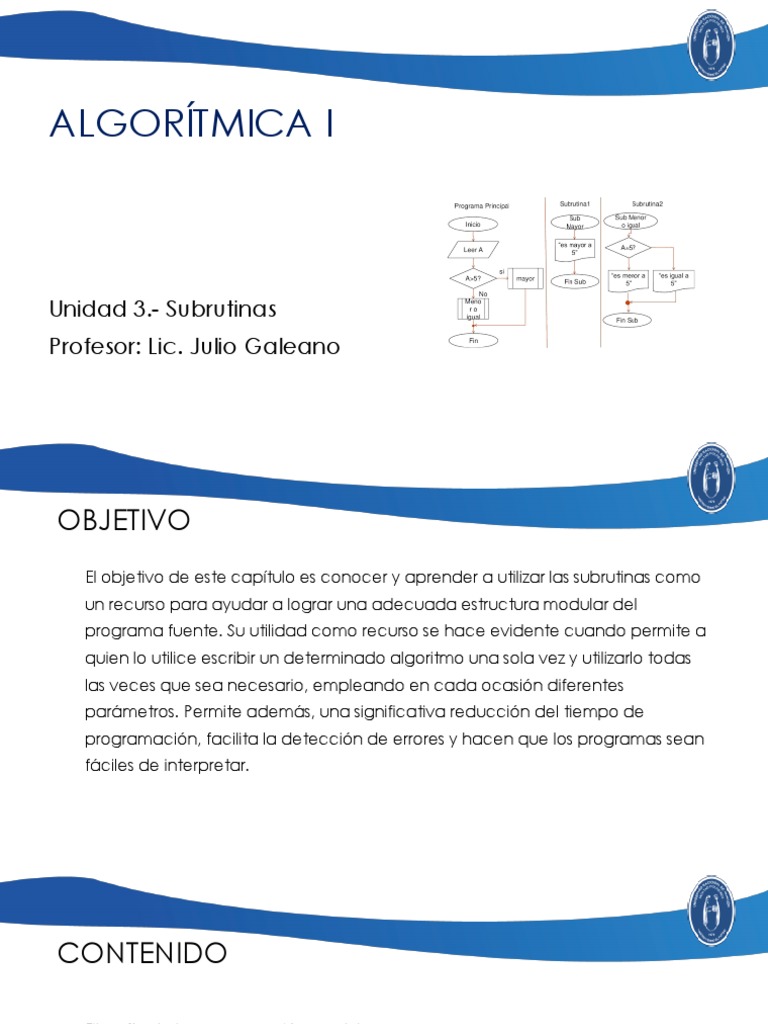 Algo1 Unidad3 Subrutinas | PDF | Parámetro (programación de computadora) | Programación