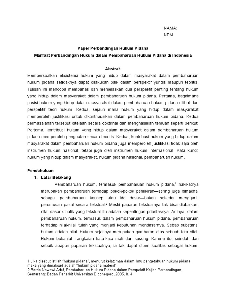 Paper Manfaat Perbandingan Hukum Dalam Pembaharuan Hukum Pidana Di ...