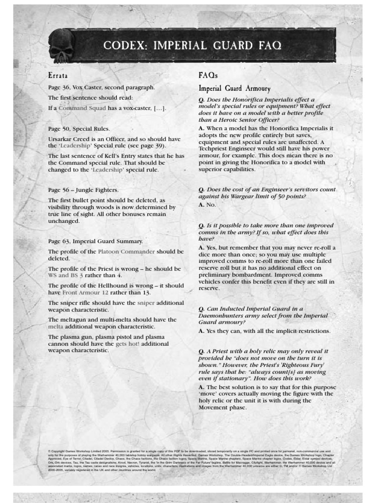 Codex Imperial Guard FAQ 5th Edition | PDF | Military | Military Science