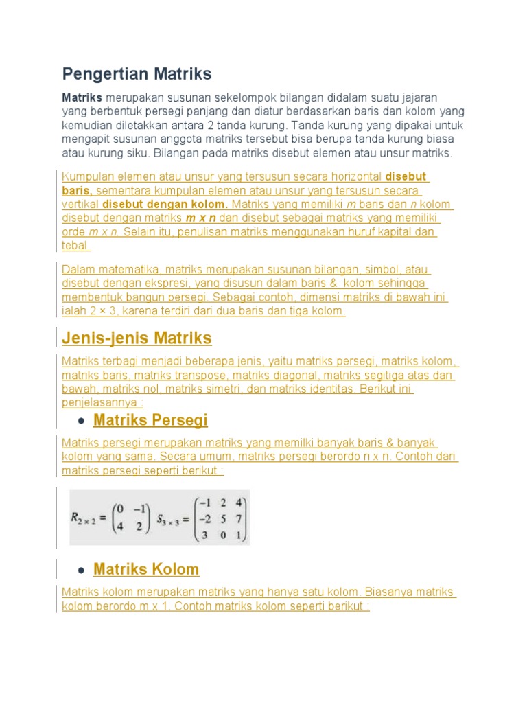 Pengertian dan Jenis-Jenis Matriks | PDF