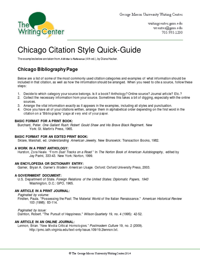 Chicago Citation Style Quick-Guide | PDF | Citation | Note (Typography)