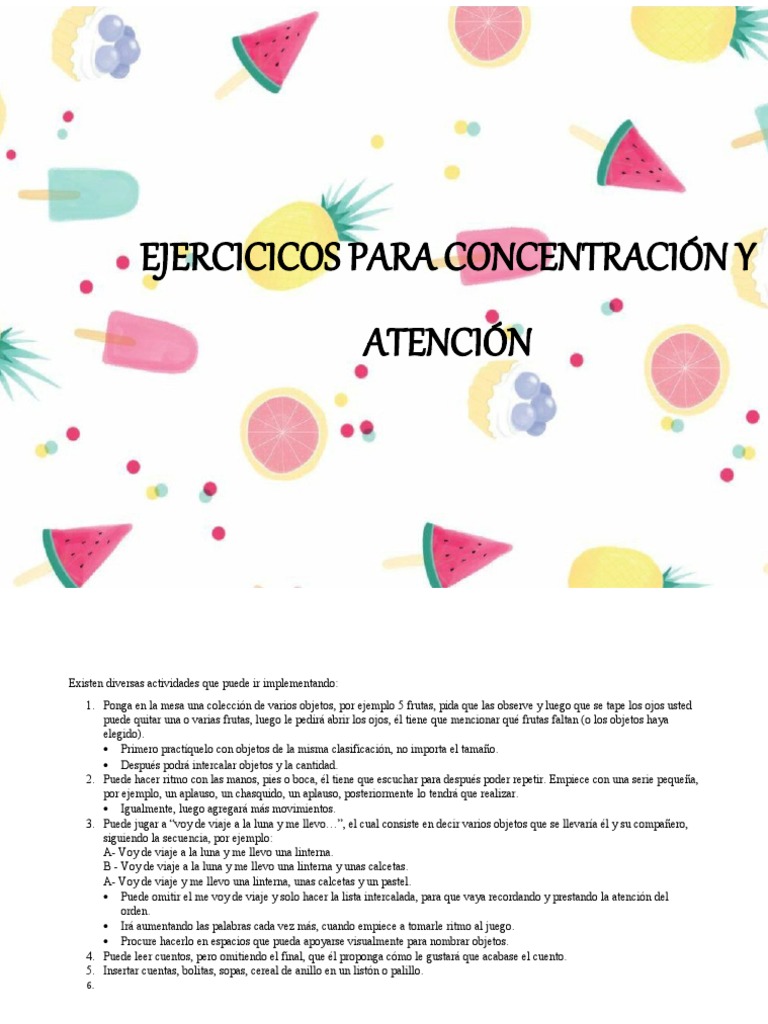 Actividades de Atención, Concentración | PDF | Artes del Lenguaje y ...